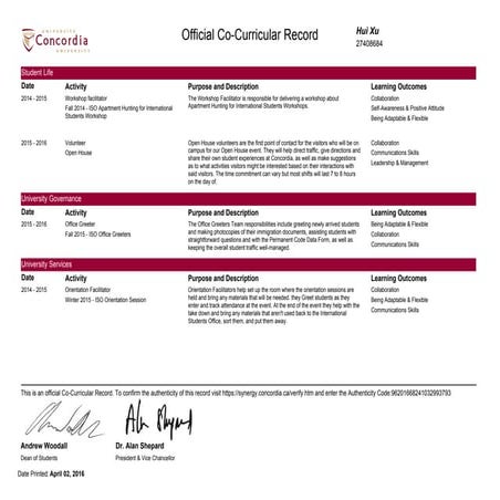 Co-curricular record | PDF