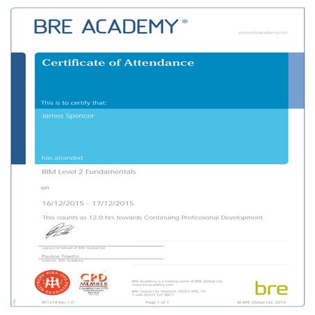 BRE BIM Level 2 Funamentals Certificate- James Spencer | PDF