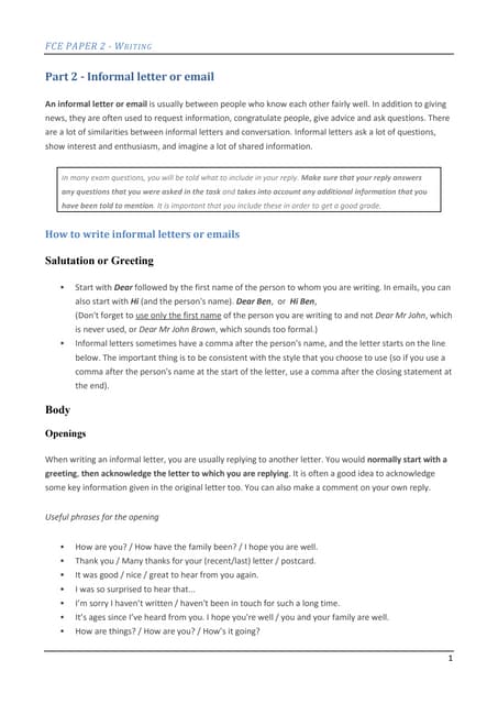 Useful phrases for informal letters or emails | DOCX