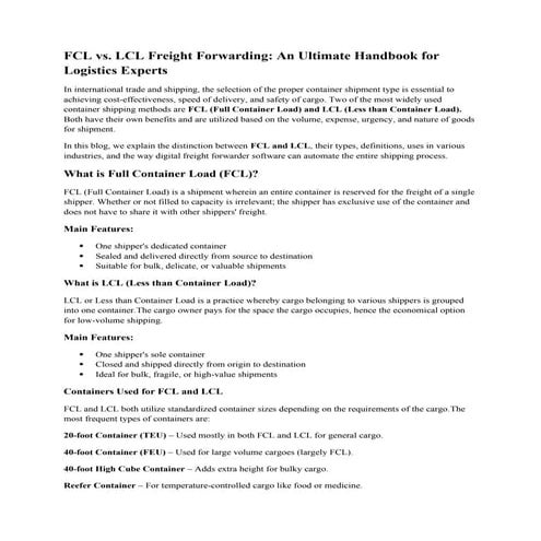 FCL vs. LCL Freight Forwarding An Ultimate Handbook for Logistics Experts.docx