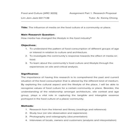 Food and Culture Proposal | PDF