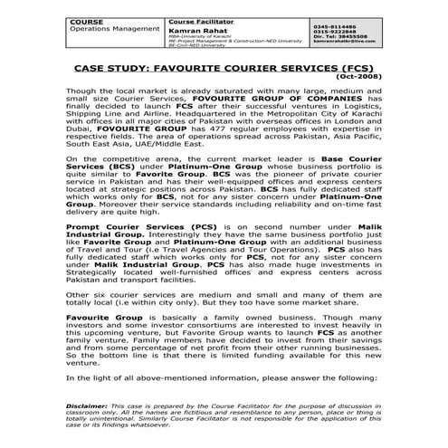 Case Study: Favorite Courier Services | DOC