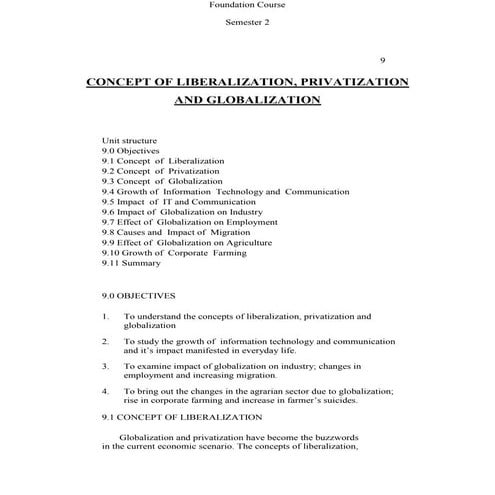Fc sem 2 concept of liberalization privatization and globalization | PDF