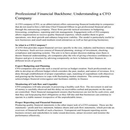Professional Financial Backbone: Understanding a CFO Company | PDF