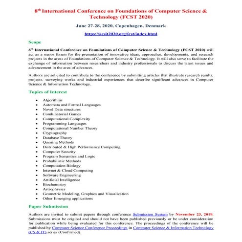 13th International Conference on Foundations of Computer Science & Technology (FCST 2025) | PDF