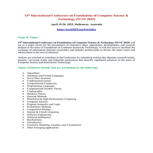 13th International Conference on Foundations of Computer Science ...