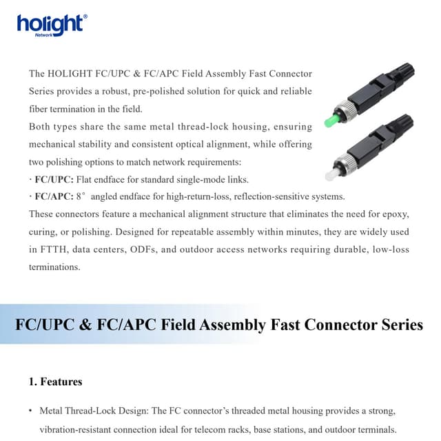 FC UPC & FC APC Field Assembly Fast Connector Series | Reliable On-Site ...