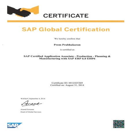 SAP PP Certificate | PDF