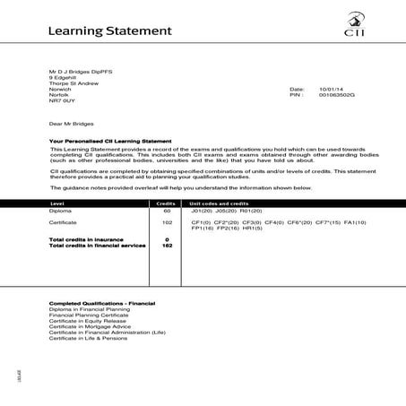 CII Learning Statement 2016 | PDF