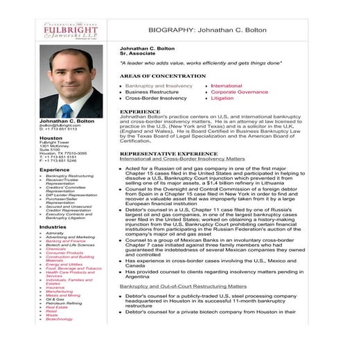 Johnathan C. Bolton - Professional Biography - Fulbright & Jaworski LLP ...