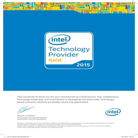 Intel ITP Generic Gold Certificate_PRINT | PDF