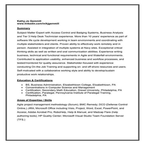 KJGemmillLinkedInResume | PDF | Computing | Technology & Computing