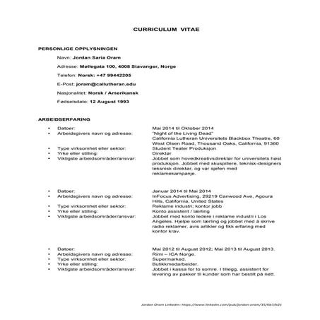 CV Jordan Saria Oram Mars 2015 | PDF