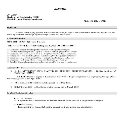 dIVYA RESUME EEE | PDF