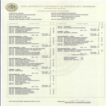 Transcript BSc Apr 2010 | PDF