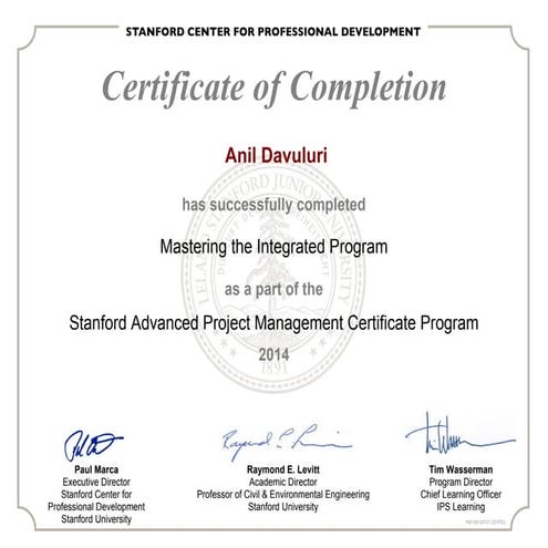 Stanford Adv Project Mgmt Certificate Program | PDF