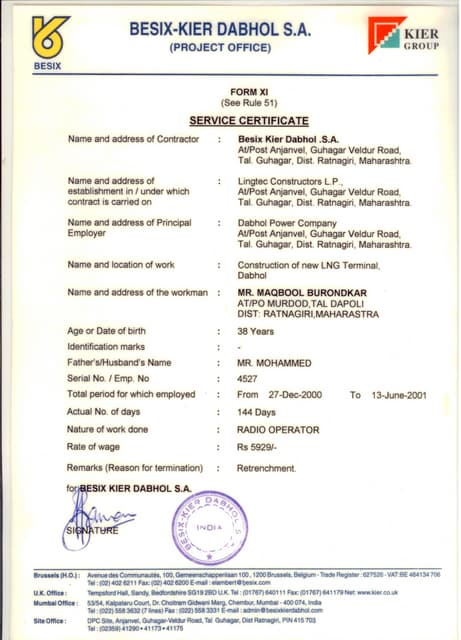 DP World Experience Certificate | PDF