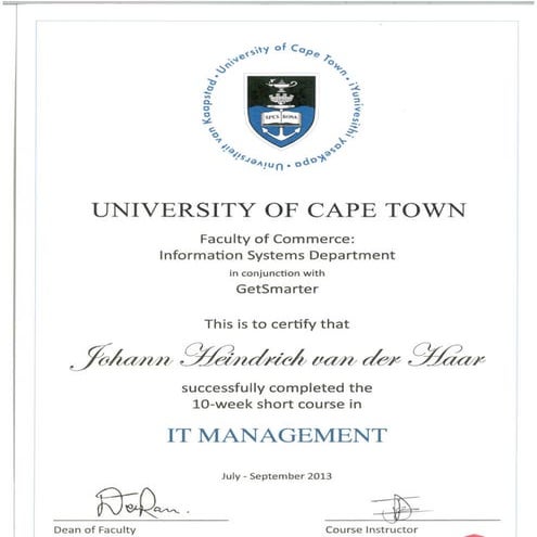 IT Management Certificate ~ UCT | PDF
