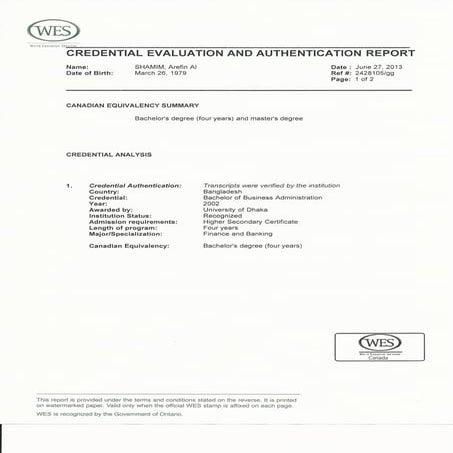 WES BBA Transcript | PDF