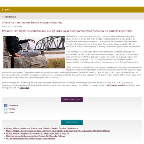 Mount Allison students launch Broken Bridge Inc. | PDF