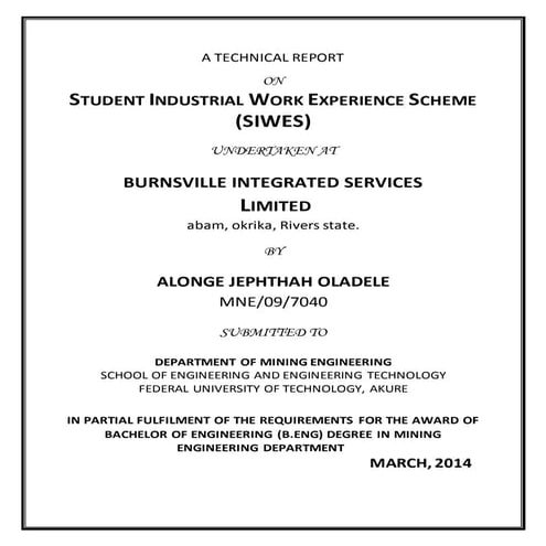 A Technical Report on Student Work Experience Programme 2 (SWEP 2 ...