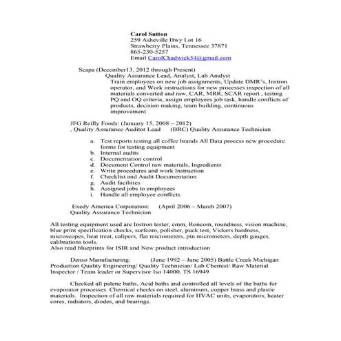 Carol Chadwick Sutton Resume | DOC