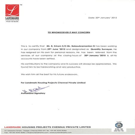 1'st Company Exp Letter | PDF