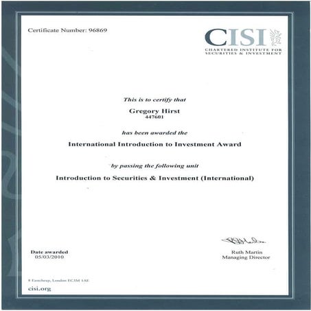 CISI 1 Certificate | PDF