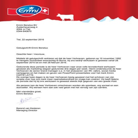 Getuigschrift Emmi Benelux Bart Verhoeven | PDF