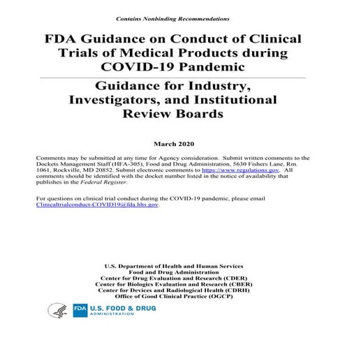 FDA Guidance on Conduct of Clinical Trials of Medical Products during ...