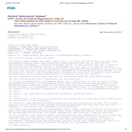Bread production guidelines as per USFDA | PDF