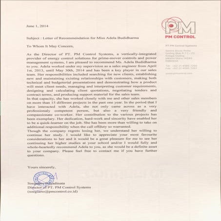 PMCS recomendation letter | PDF