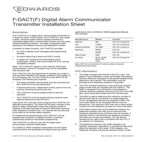 Edwards Signaling FDACT Installation Manual | PDF