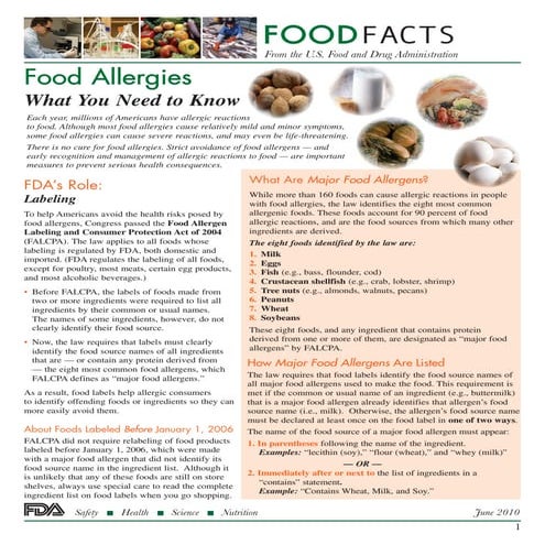 Fda Food Facts Allergies | PDF