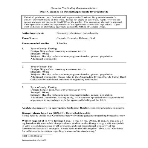 FDA Guidelines for Dexmethylphenidate | PDF