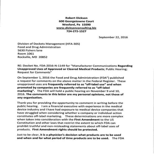 Response to FDA on Off-Label Use | PDF