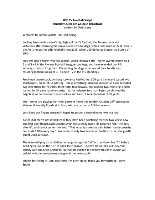 Sports Script Anchor Audition | DOCX