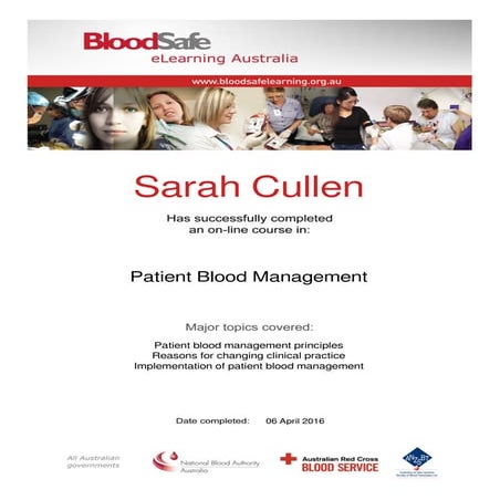 Certificate for Patient Blood Management [308650] | PDF