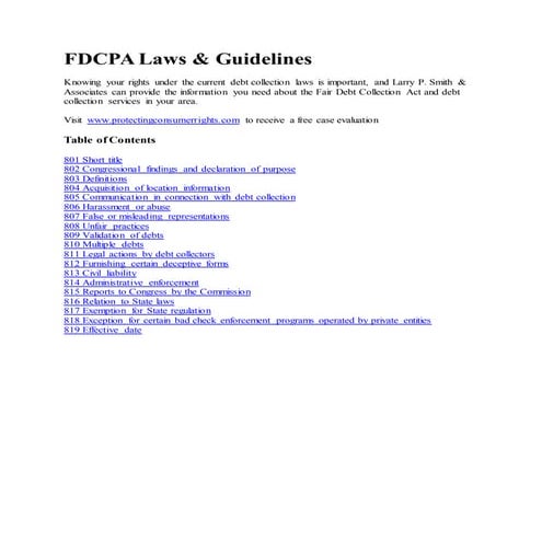 Fair Debt Collection Practices Act - Protecting Consumer Rights | DOCX