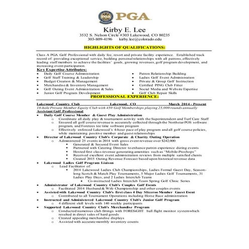 Pga Professional Resume