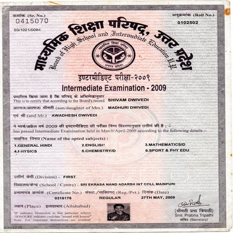 12th certificate | PDF