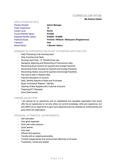 CV Coenie Boshoff (3) | DOC | Business Banking & Finance | Business