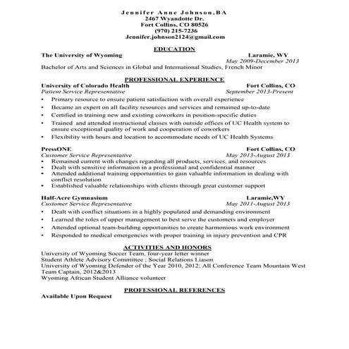 Jennifer Johnson Cust. Service Resume | DOCX