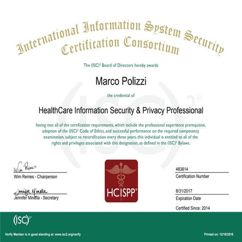 Marco Polizzi HCISPP Cert | PPT