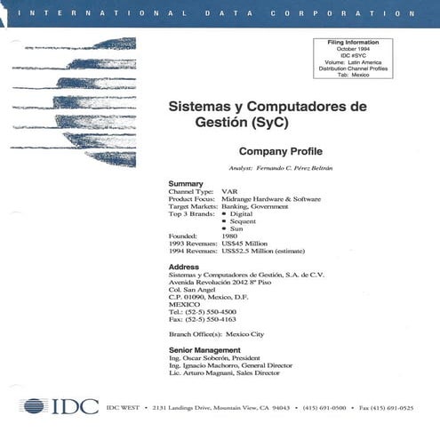 Company Profile SyC 1993 - VAR and System Integrator | PDF
