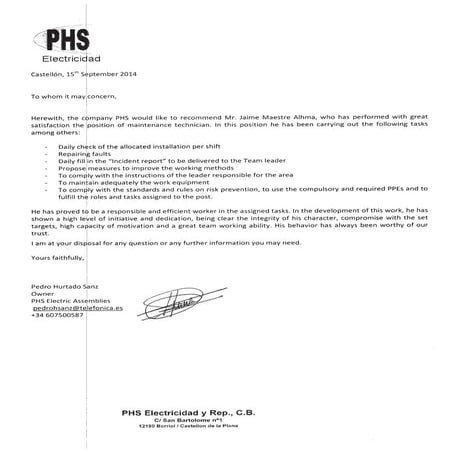 PHS Recomendation Letter | PDF