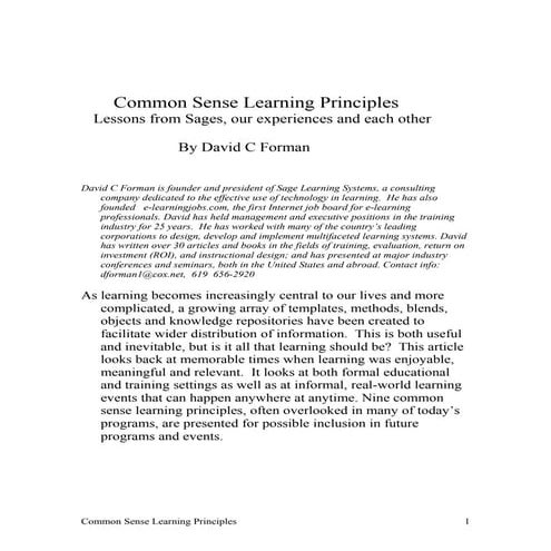 Common Sense Learning Principles | DOC