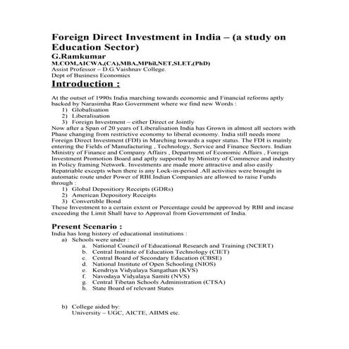 Fdi newcollege- 9-2-2012 | DOC | Education industry | Industries