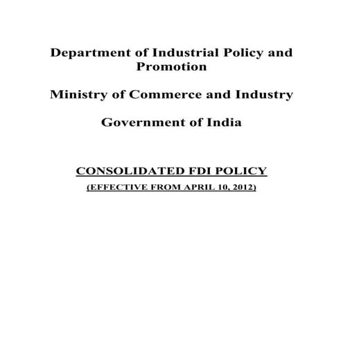 Ministry Of Commerce, Consolidated FDI Policy | PDF