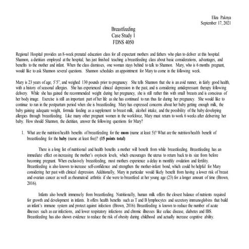 Food and Nutrition across the Lifespan Case Study | DOCX